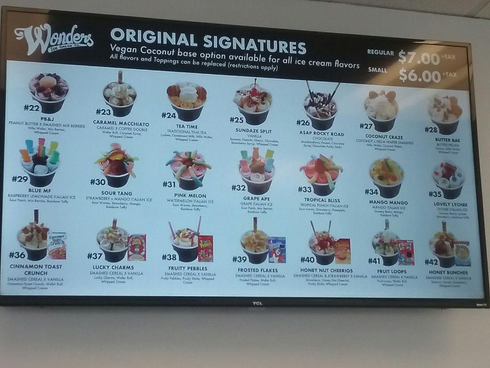 Menu at Wonders Ice Cream restaurant, Appleton
