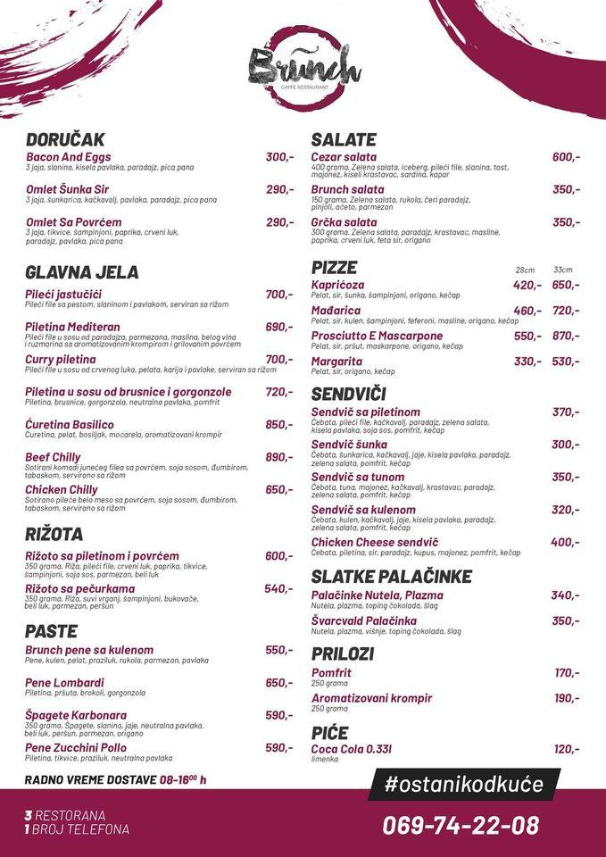 Menu at Brunch restaurant, Novi Sad, Bulevar oslobođenja 102