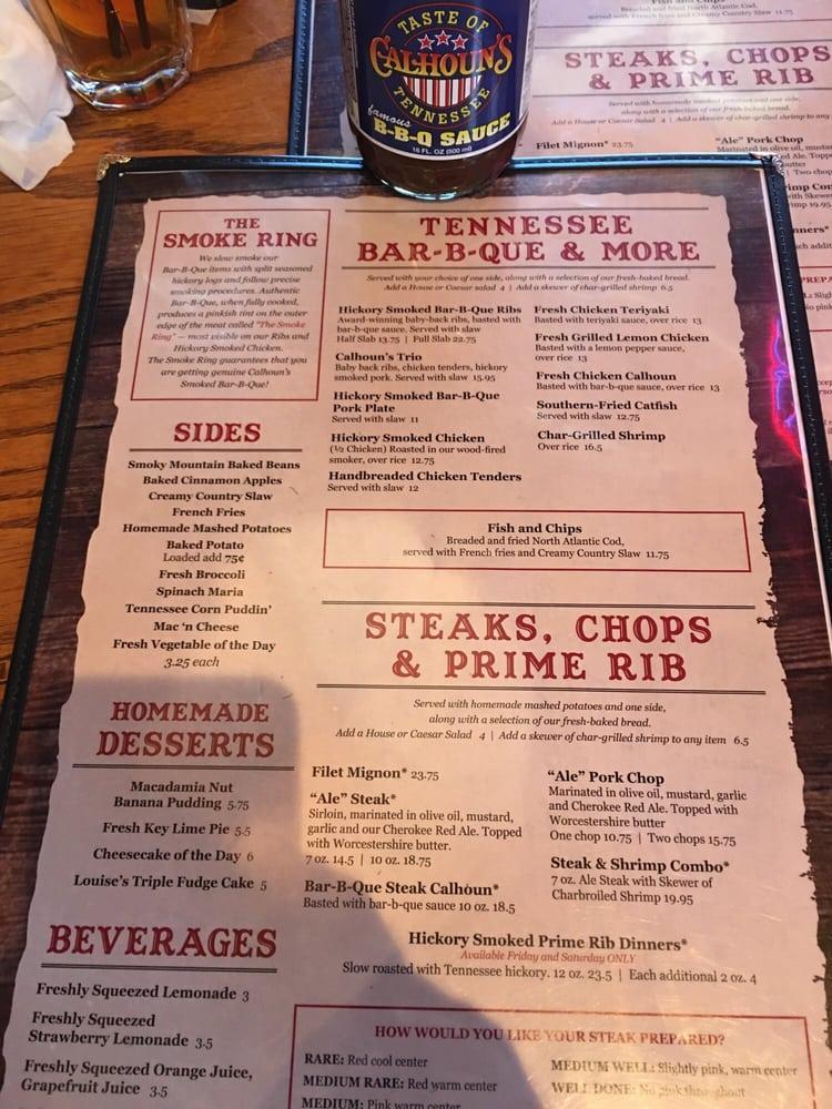 Menu at Calhoun's in Gatlinburg BBQ, Gatlinburg