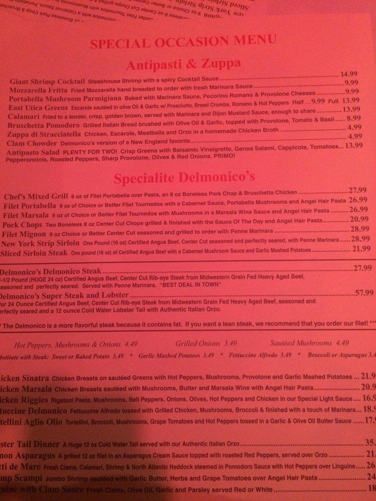 Menu at Delmonico's Italian Steakhouse, Syracuse