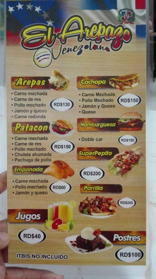 Menu at El Arepazo Venezolano restaurant, Puerto Plata