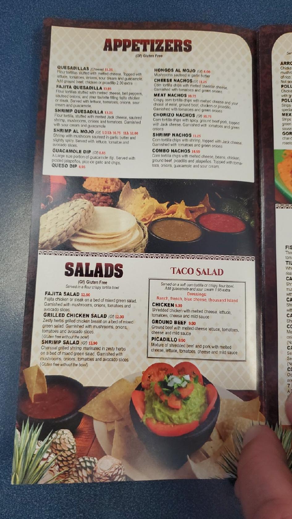 Menu at El Mezcal restaurant, Dell Rapids