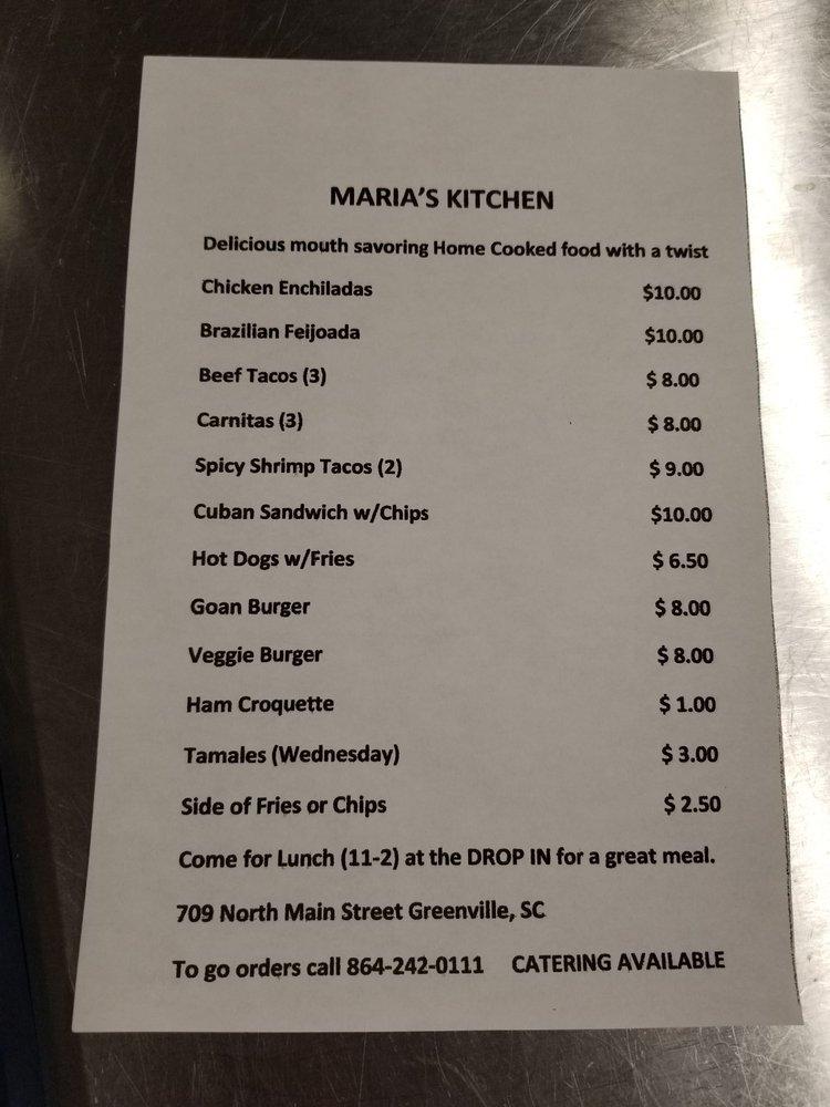 Menu at Maria's Kitchen at the Drop-In Store restaurant, Greenville