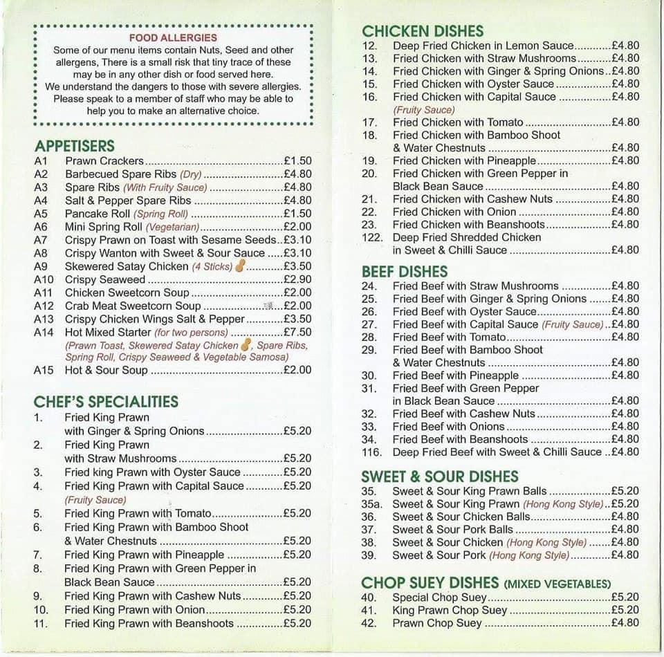 Menu at Newbegin Takeaway fast food, Hornsea