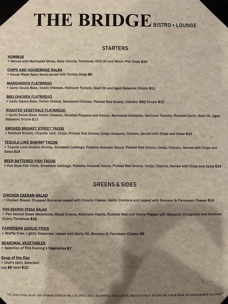 Menu at The Bridge Bistro & Lounge pub & bar, Vancouver