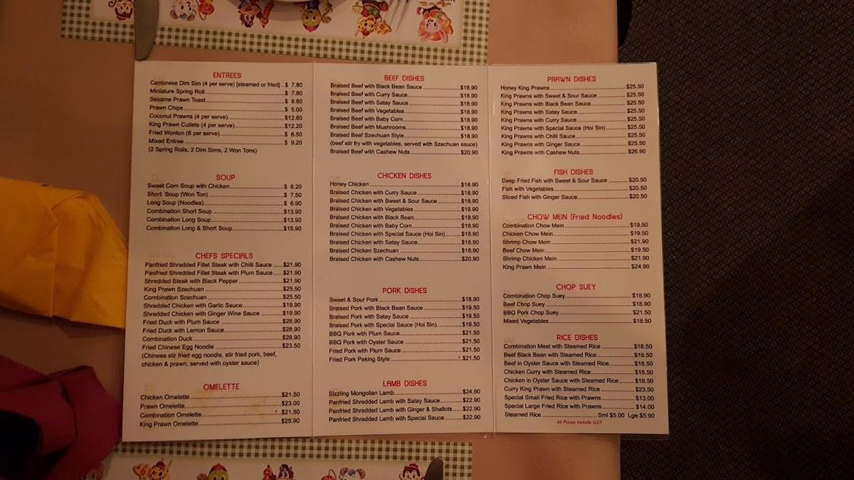 Menu at Golden Beach Chinese Restaurant, Golden Beach