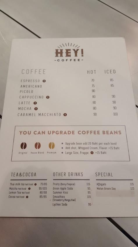 Menu at Hey! Coffee The Promenade, Bangkok