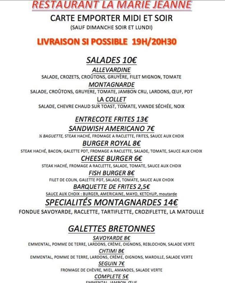 Menu au La Marie Jeanne restaurant, Allevard