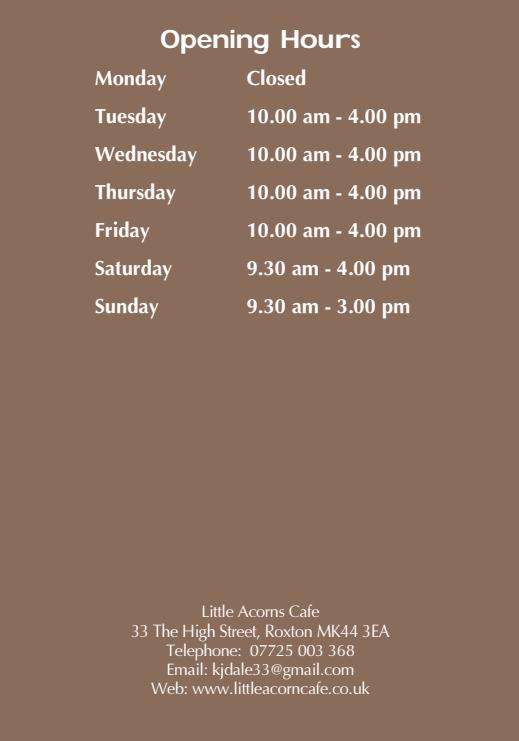 Menu at Little Acorn Cafe, Great Barford