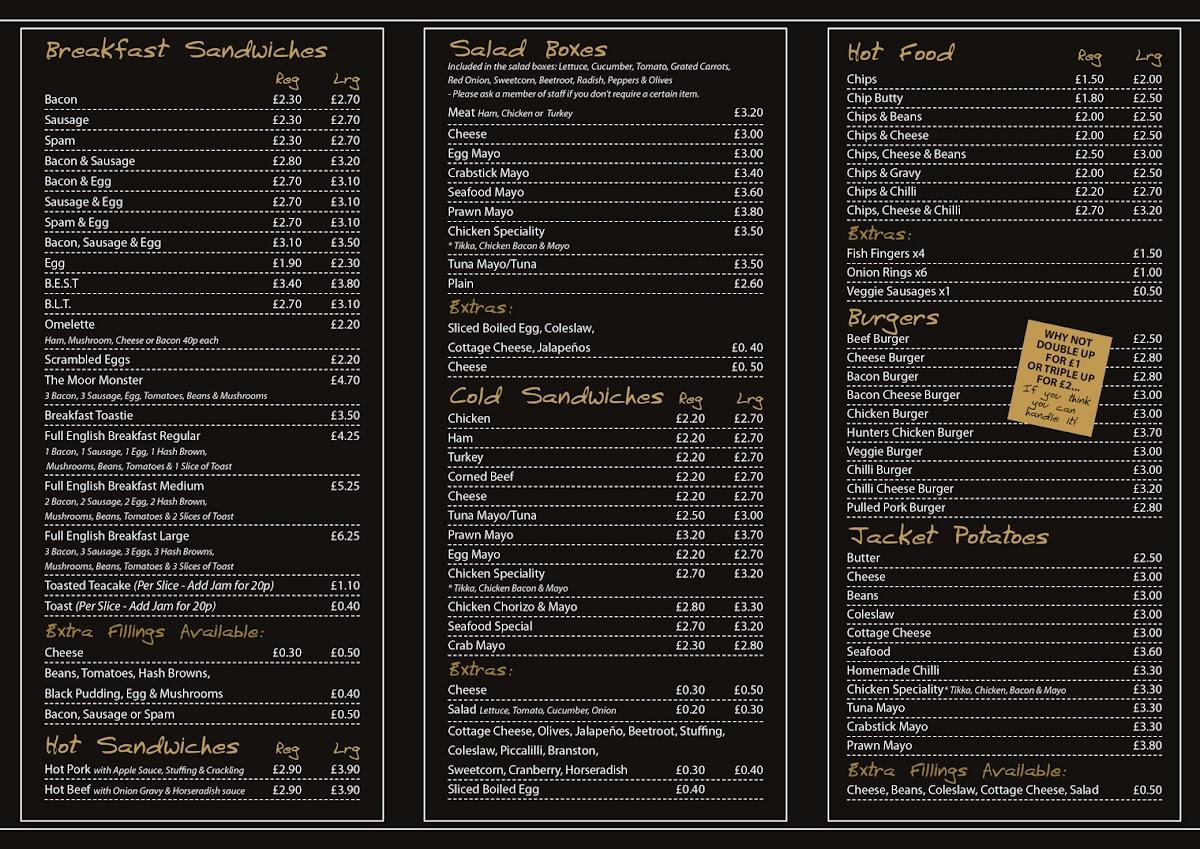 Menu at Moor Food fast food, Chesterfield