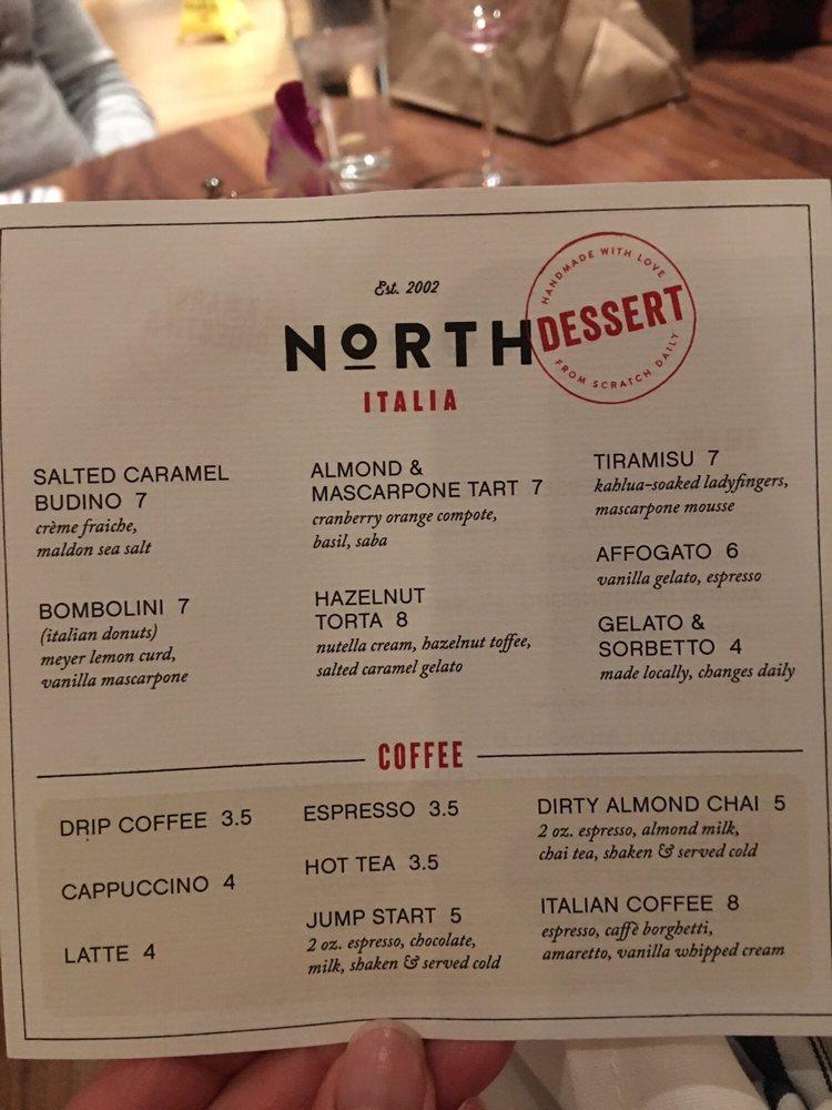 Menu at North Italia pub & bar, Las Vegas