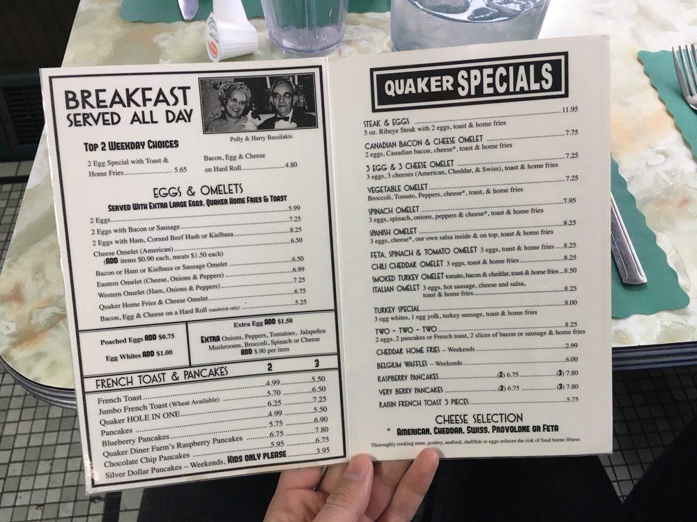 Menu at Quaker Diner restaurant, West Hartford