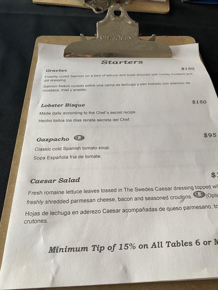 Menu at Restaurant The Swedes, Puerto Vallarta
