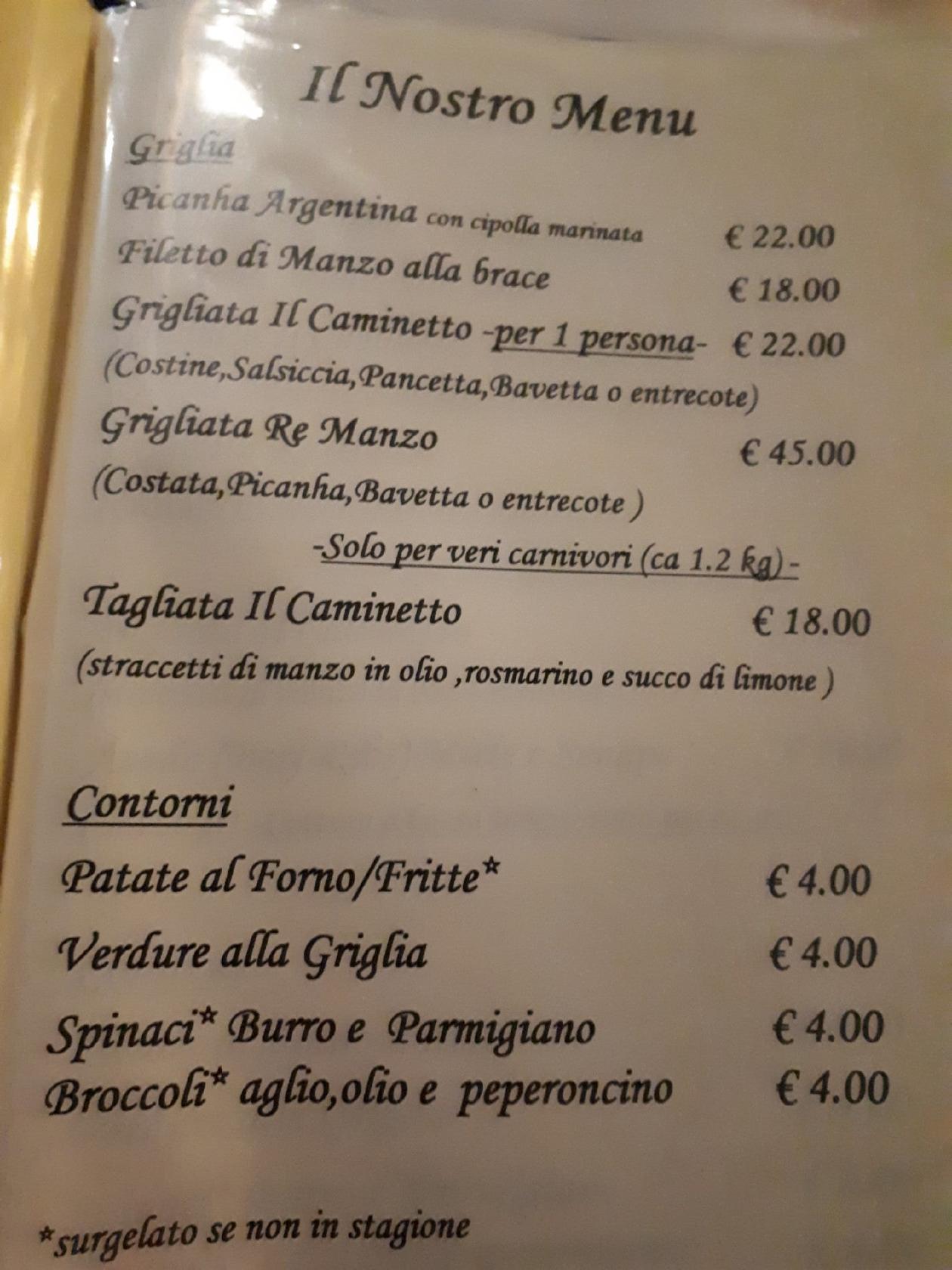 Menu da Il Caminetto Montegibbio ristorante, Sassuolo