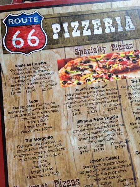 Menu at Route 66 Pizza pizzeria, Orting