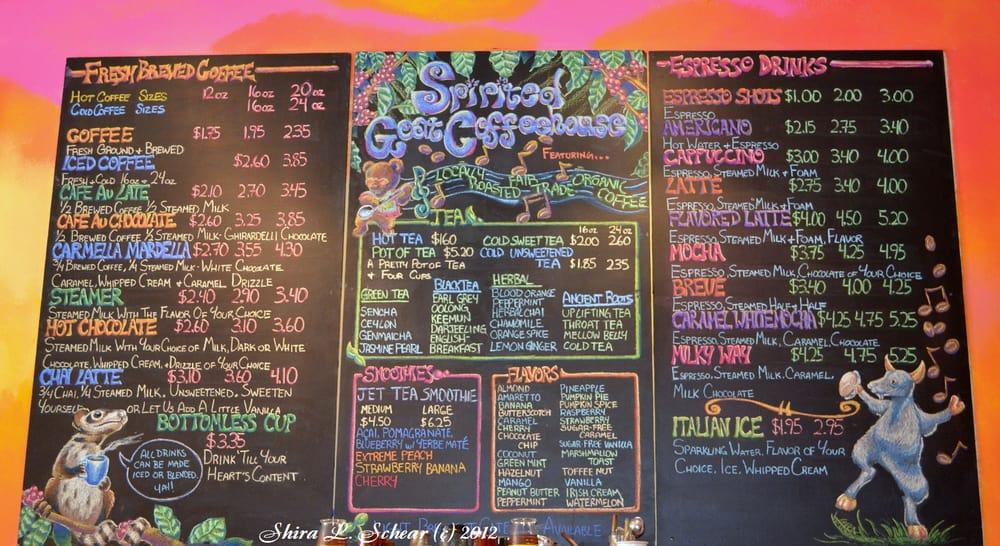 Menu at Spirited Goat Coffee House, Yellow Springs