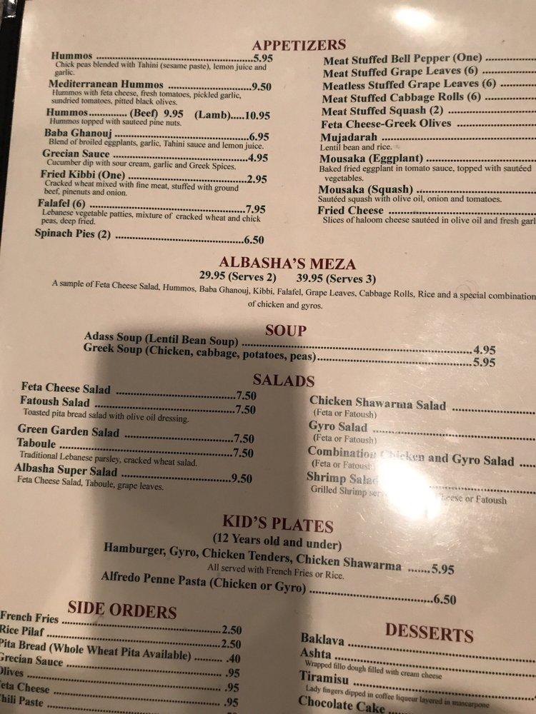 Menu at Albasha Greek & Lebanese Restaurant, Covington