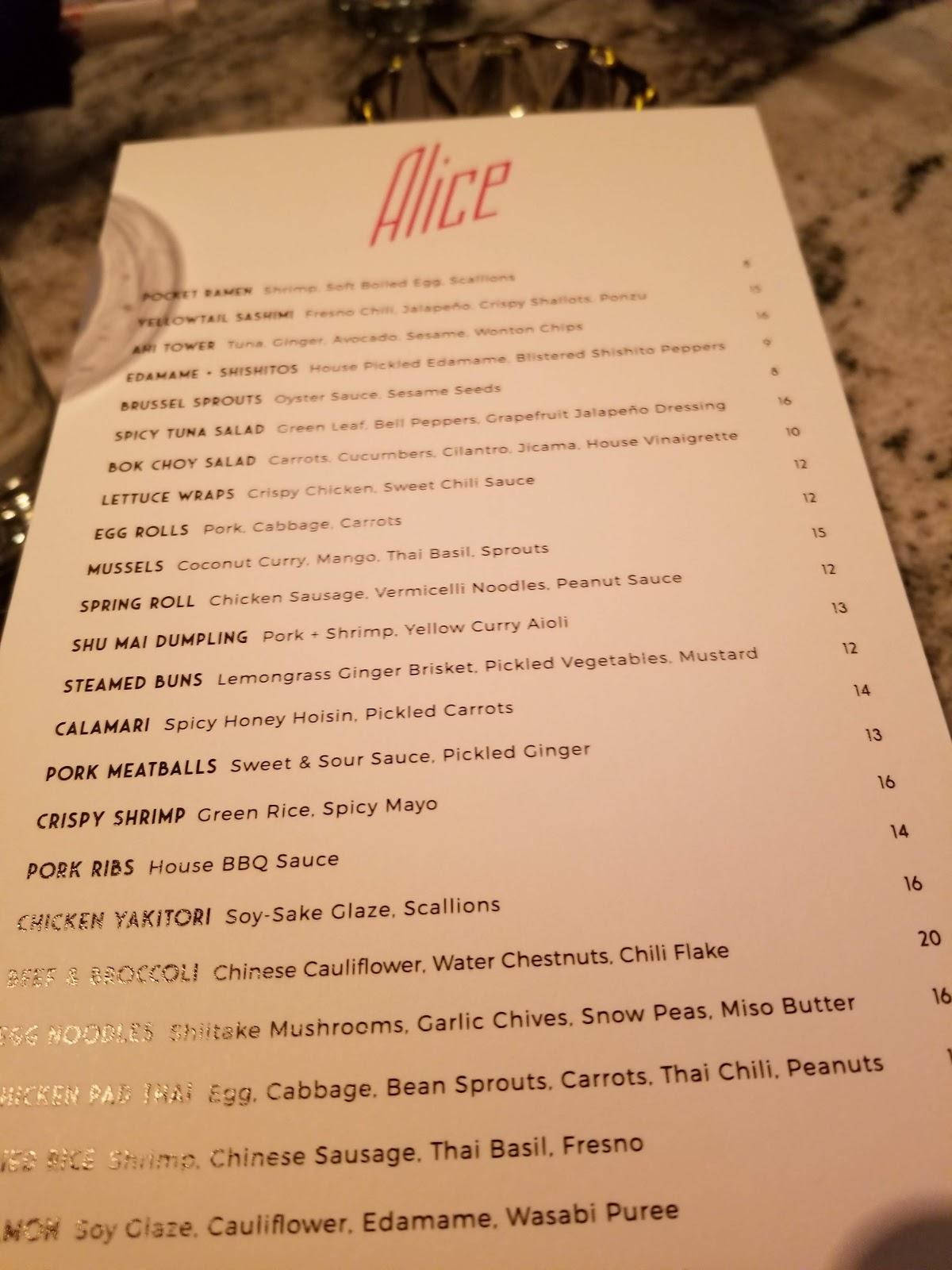 Menu at Alice pub & bar, Dallas