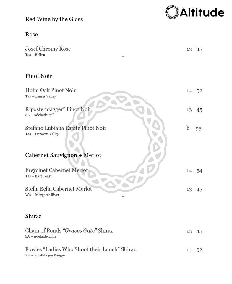 Menu at Altitude Restaurant & Functions, Lauderdale