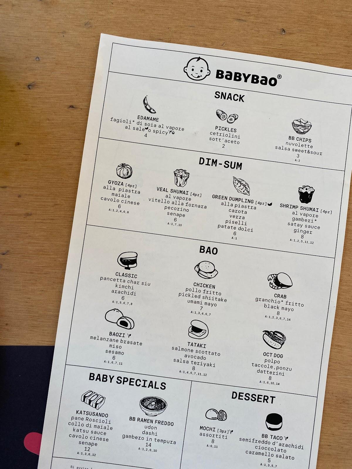 Carta de BABY BAO Dim Sum & Bao Bar 点心包子酒吧, Roma
