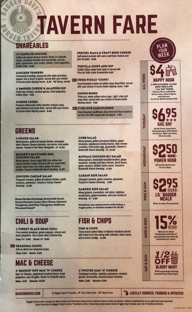 Menu at Bagger Dave's Burger Tavern - Birch Run restaurant, Birch Run ...