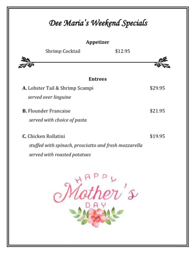 Menu at Dee Maria's pub & bar, Valley Cottage