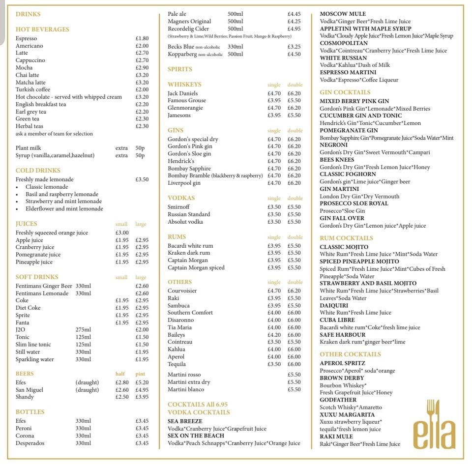 Menu at Ella Turkish Charcoal Grill restaurant, Wallasey