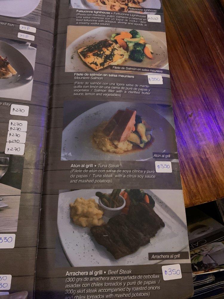 Menu at Lighthouse Marina restaurant, Cancún, Boulevard Kukulcan