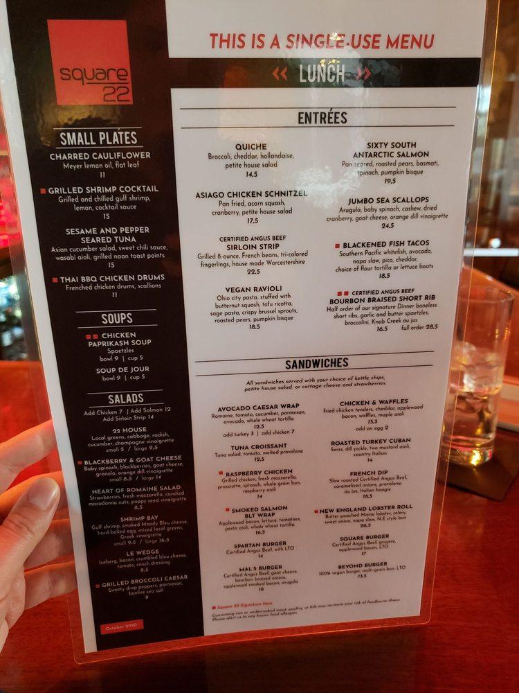 Menu at Square 22 Restaurant and Bar, Strongsville
