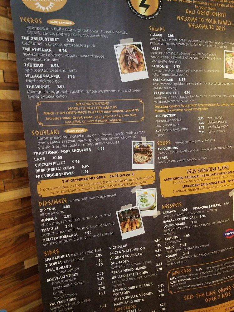 Menu at Zeus Greek Street Food restaurant, Atlanta
