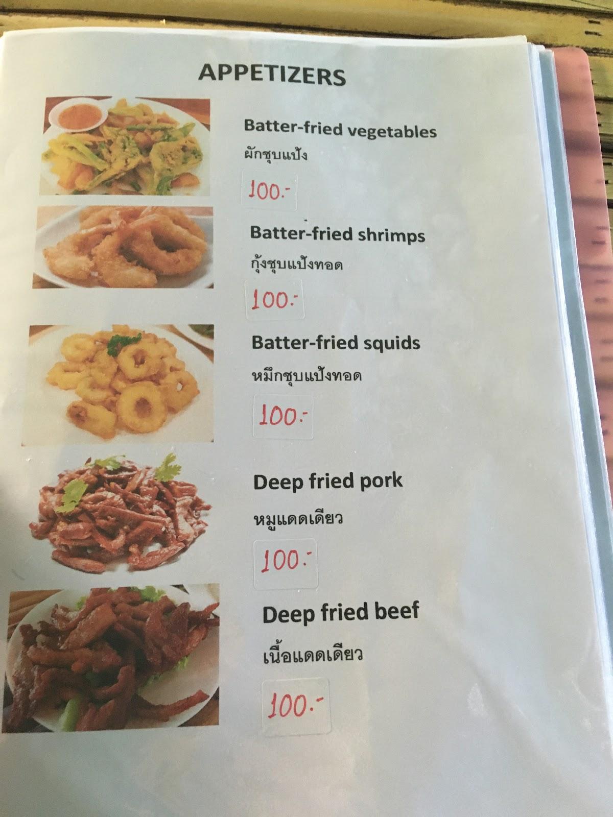 Menu at Isan Ban Hao restaurant, Choeng Thale