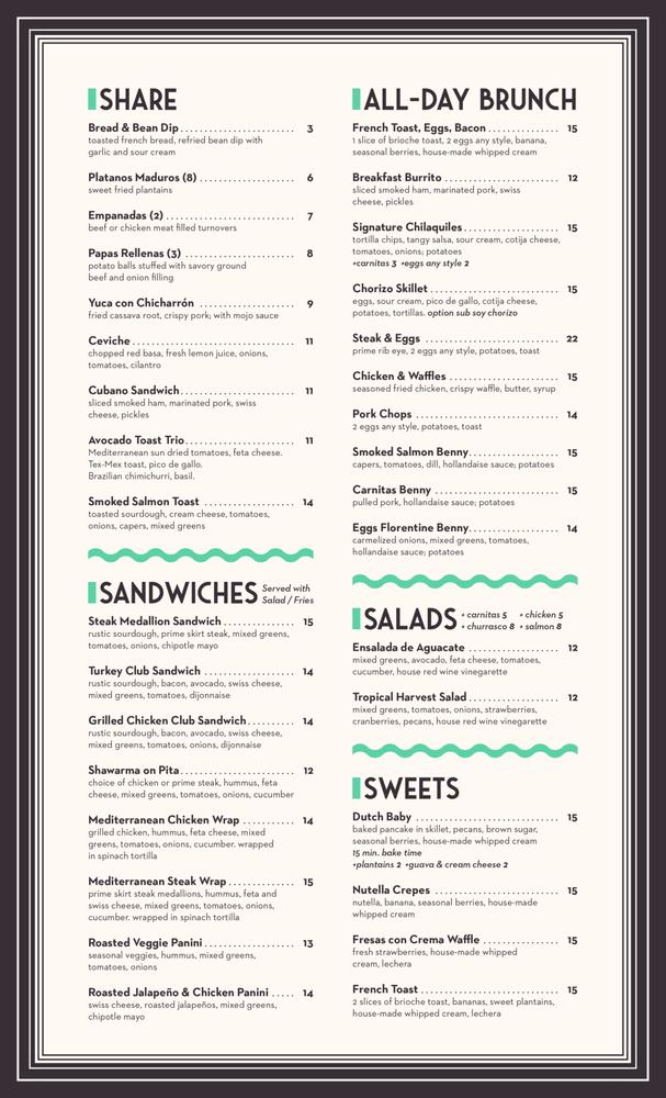Menu at Azúcar Peruvian Bistro restaurant, Long Beach