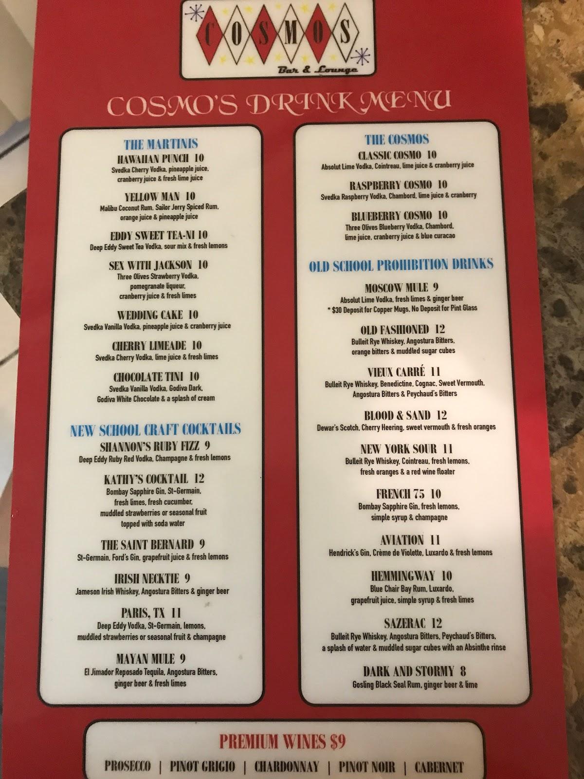 Menu at Cosmo's pub & bar, Dallas
