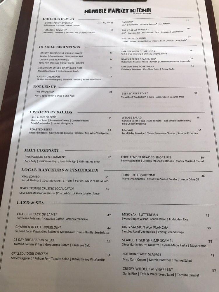 Menu at Humble Market Kitchin restaurant, Kihei