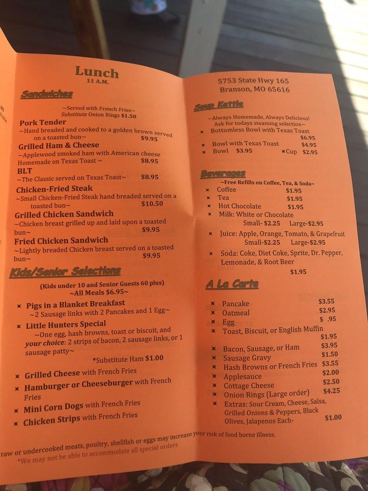 Menu at Hungry Hunter Restaurant, Branson, Historic Hwy 165