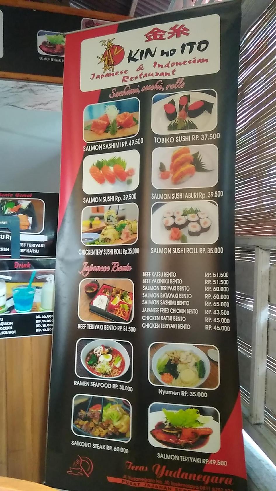 Menu at KIN no ITO restaurant, Tasikmalaya