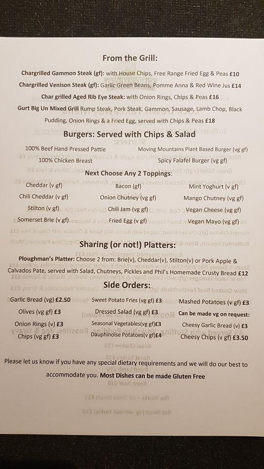 Menu at King Alfred Inn pub & bar, Burrowbridge