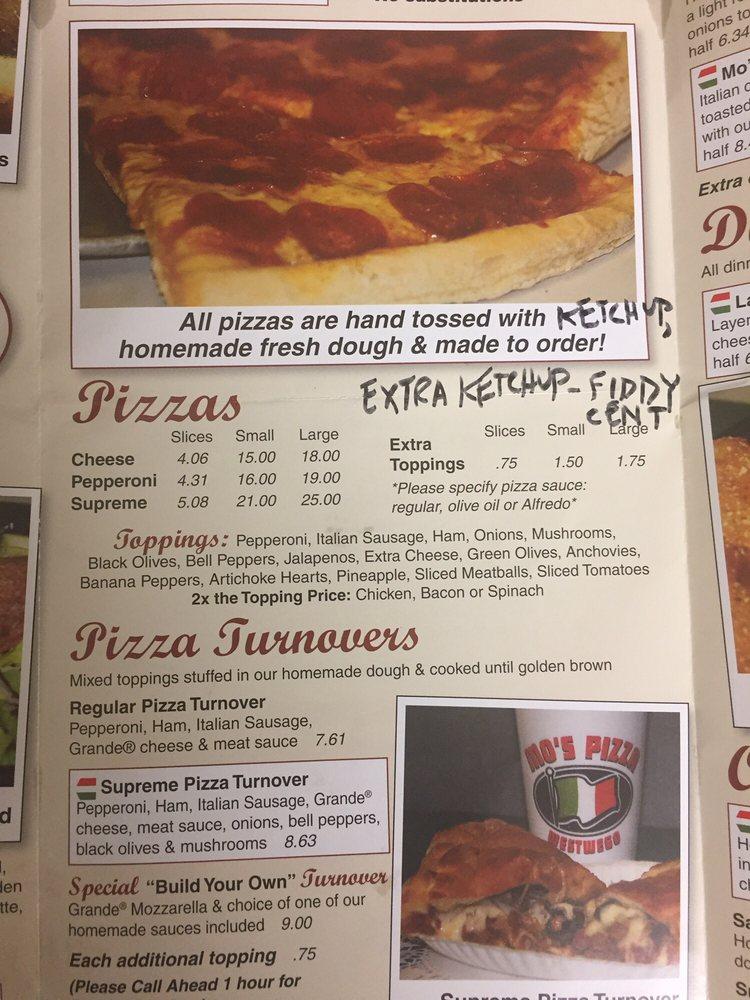 Menu at Mo's Pizza pizzeria, Westwego