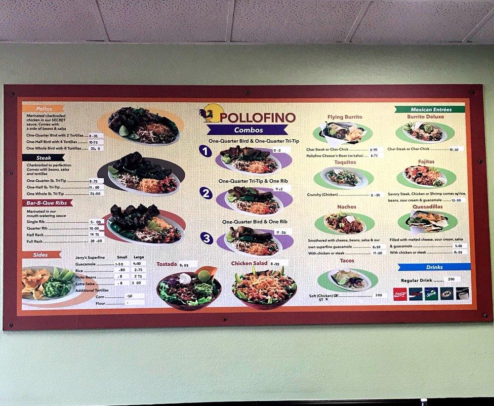 Menu at Pollofino's restaurant, Goleta