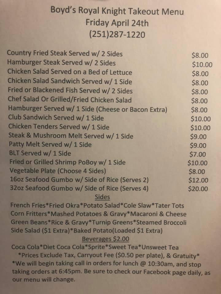 Menu at Royal Knight Restaurant, Mobile
