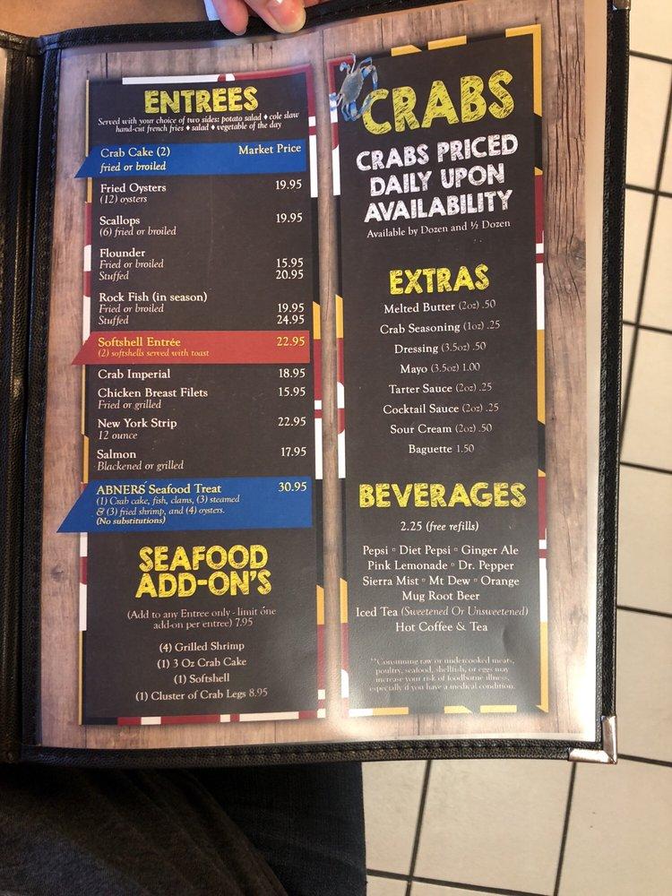 Menu at Abners Crab House pub & bar, Chesapeake Beach