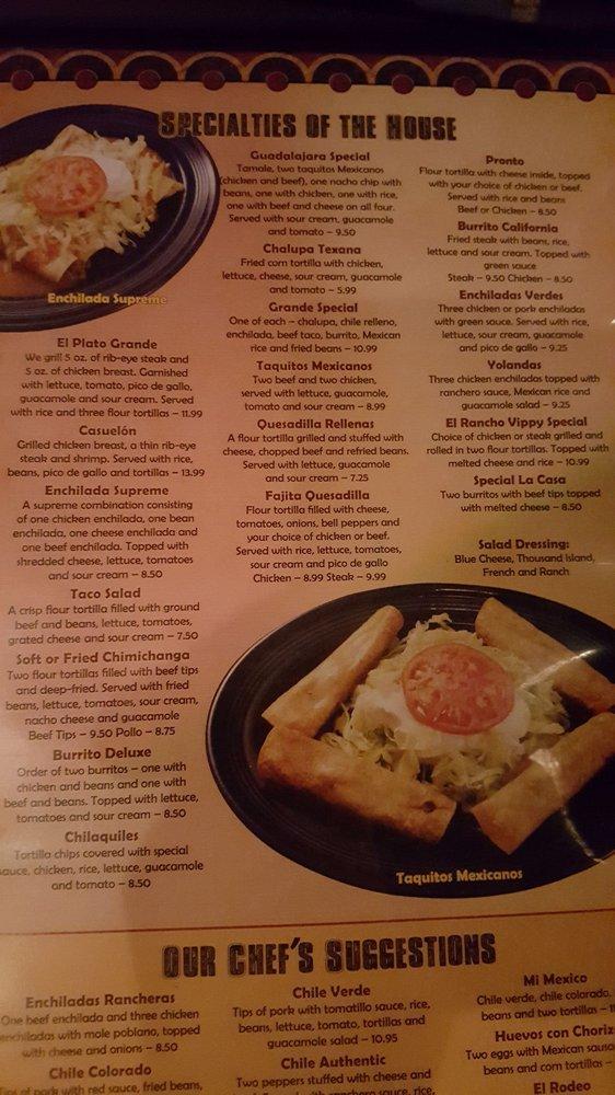 Menu at El Rancho restaurant, Stuart