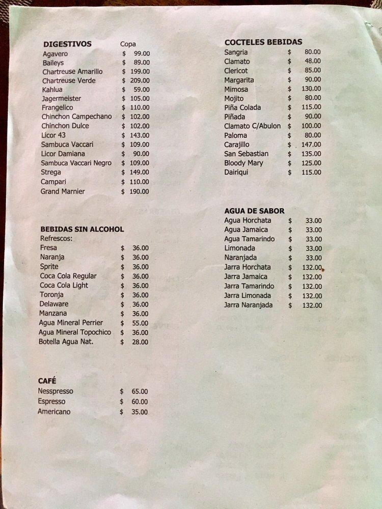 Carta del restaurante Estrella del Mar, La Paz