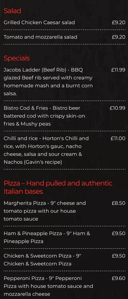 Menu at Horton's Lounge cafe, Newport