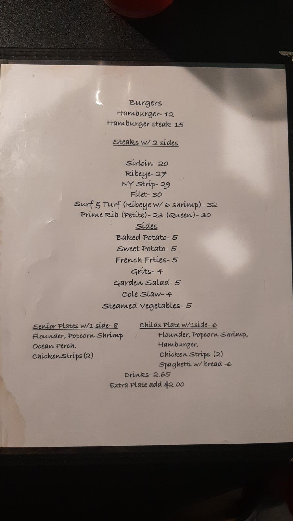 Menu at Mountain View Restaurant Steak & Seafood, West Union