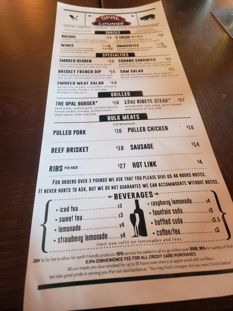 Menu at Opal Lounge pub & bar, Tacoma