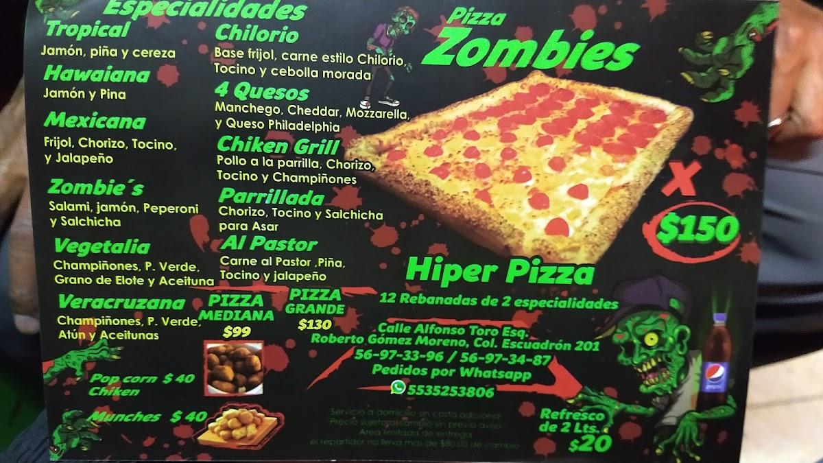 Menu at Pizza Zombies restaurant, Mexico, Sur 129 1615