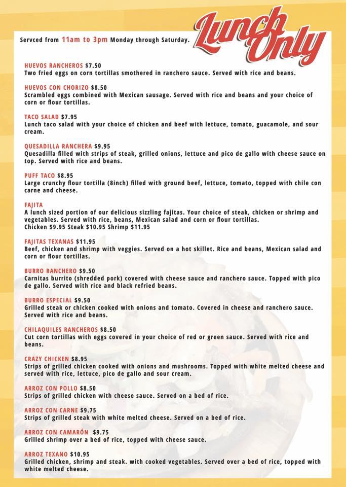Menu at Rancho Loco Grill & Bar, Red Wing
