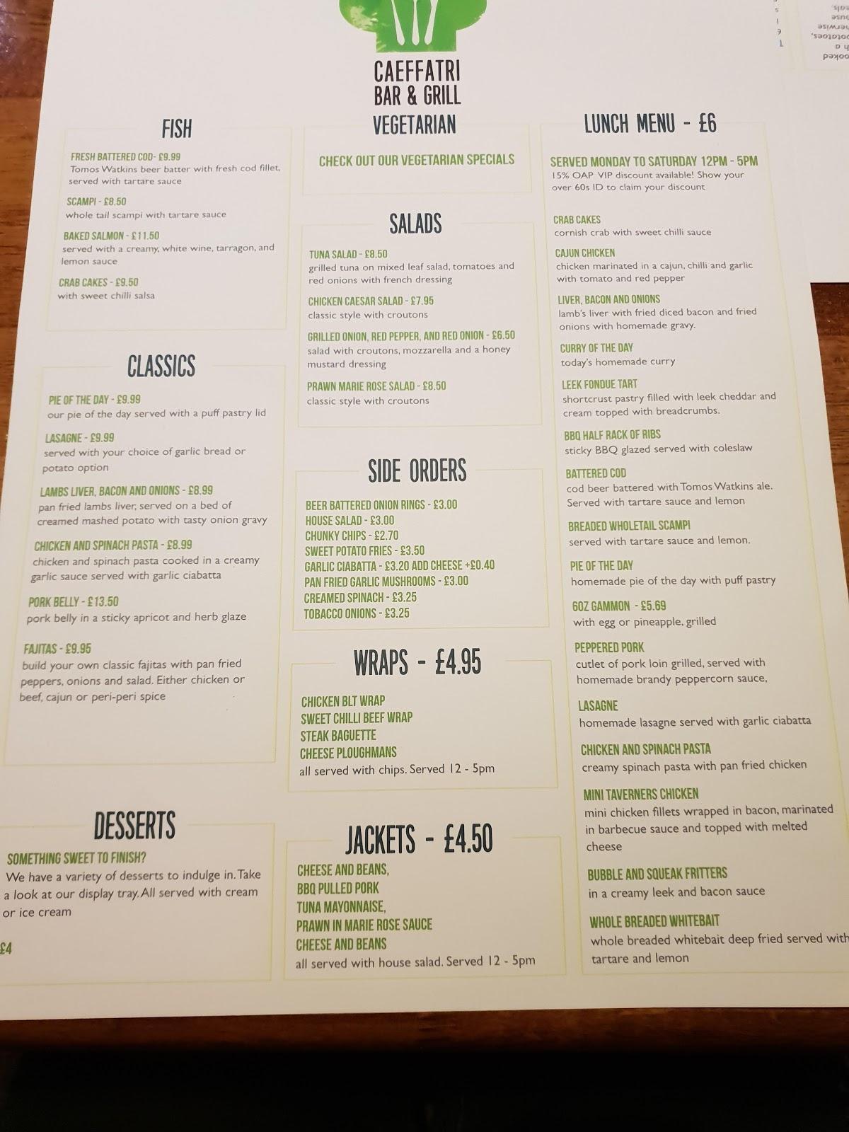 Menu at The Caeffatri Restaurant and Bar, Bridgend
