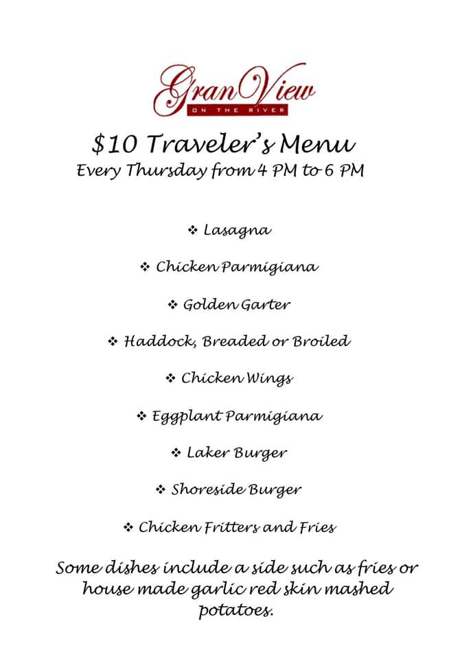 Menu at The Inn at Gran View restaurant, Ogdensburg